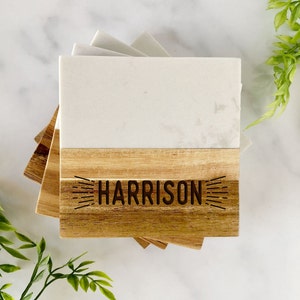 Personalized Family Coaster Marble Wood Name Coaster Family Member ...