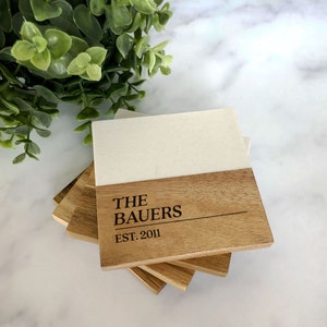 Personalized Family Coaster Marble Wood Name Coaster Family Member ...