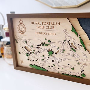 Royal Portrush Golf Club Golf Course Map Layered Wood Golf Course ...