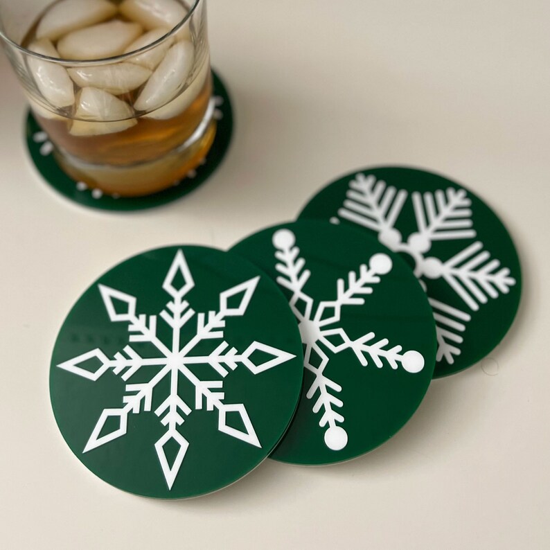 Red Snowflake Coaster Set Christmas Coaster Red Holiday Red Christmas ...