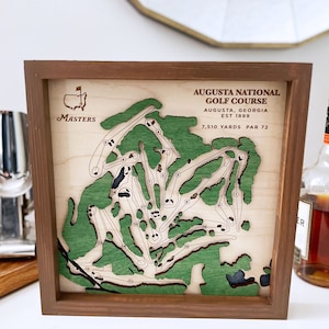Augusta National Country Club Golf Course Map Layered Wood Golf Course Picture Custom Engraved ...