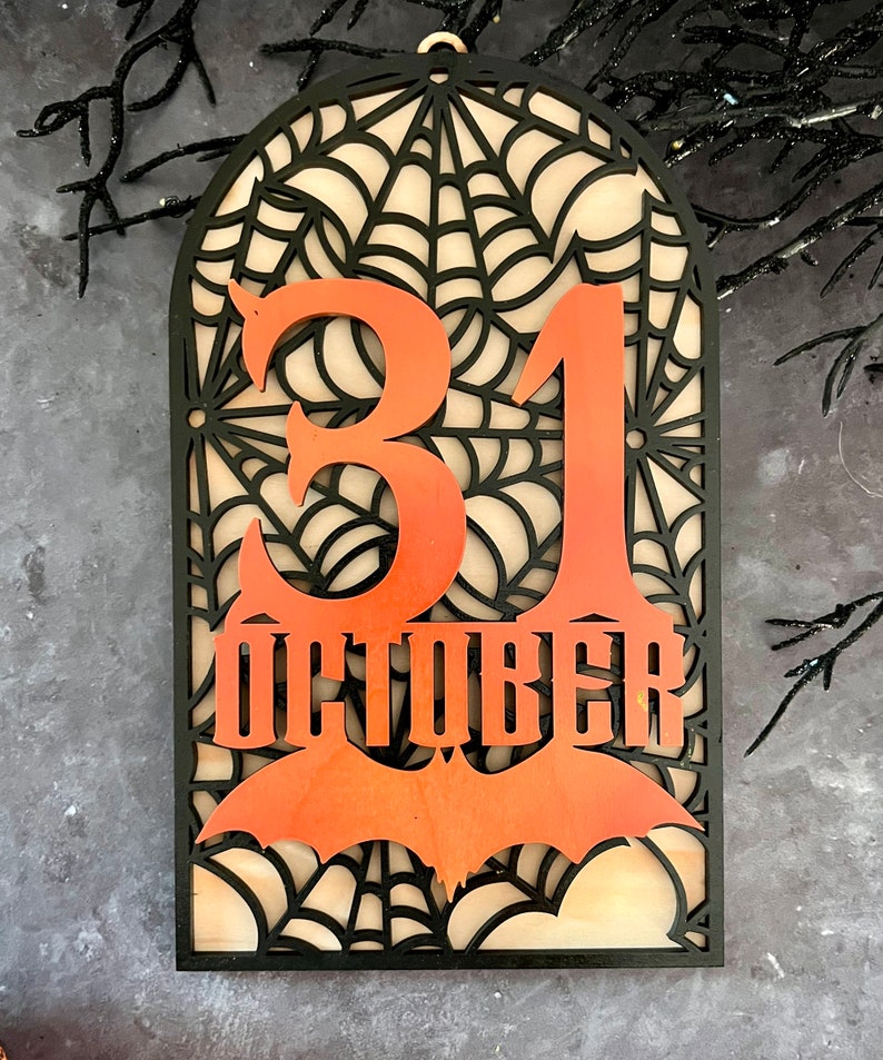October 31 Halloween Sign - Bat and Spider Web Sign - Spooky Halloween ...