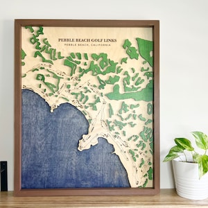 Pebble Beach Golf Course Map Layered Wood Golf Course Picture Engraved ...