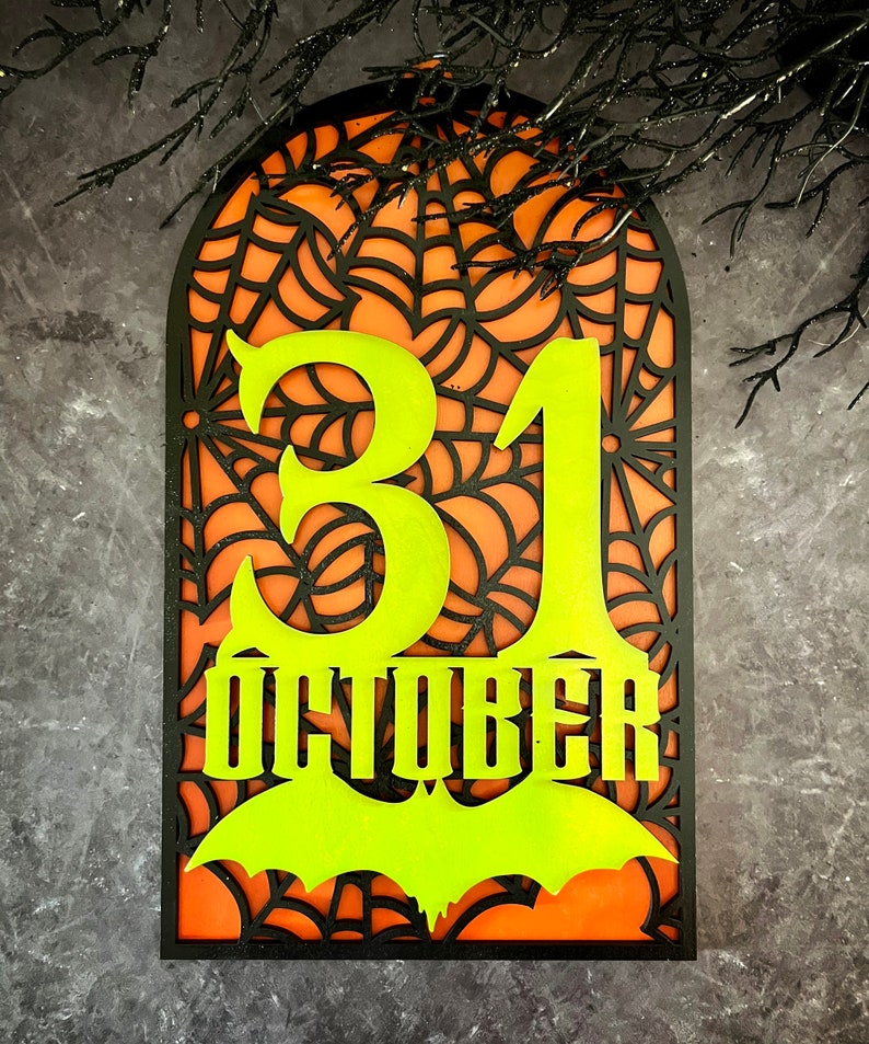 October 31 Halloween Sign - Bat and Spider Web Sign - Spooky Halloween ...