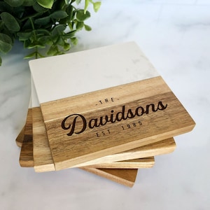 Personalized Family Coaster Marble Wood Name Coaster Family Member ...
