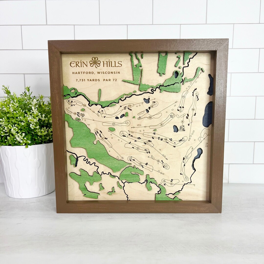 Erin Hills Golf Course Map Layered Wood Golf Course Picture Engraved ...