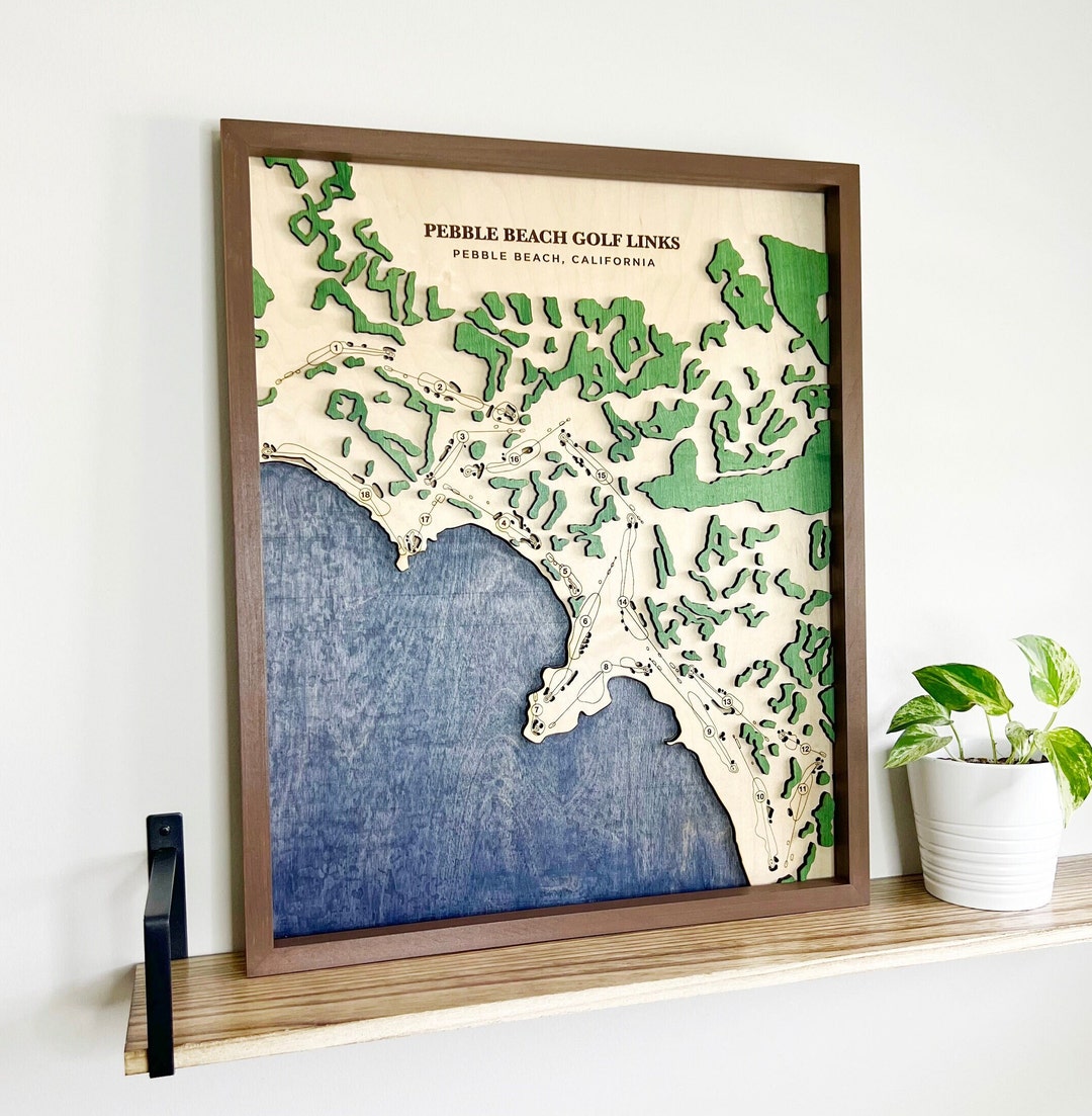 Pebble Beach Golf Course Map Layered Wood Golf Course Picture Engraved ...