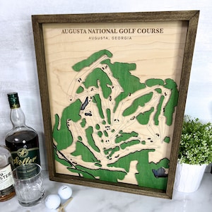 Augusta National Country Club Golf Course Map Layered Wood Golf Course ...