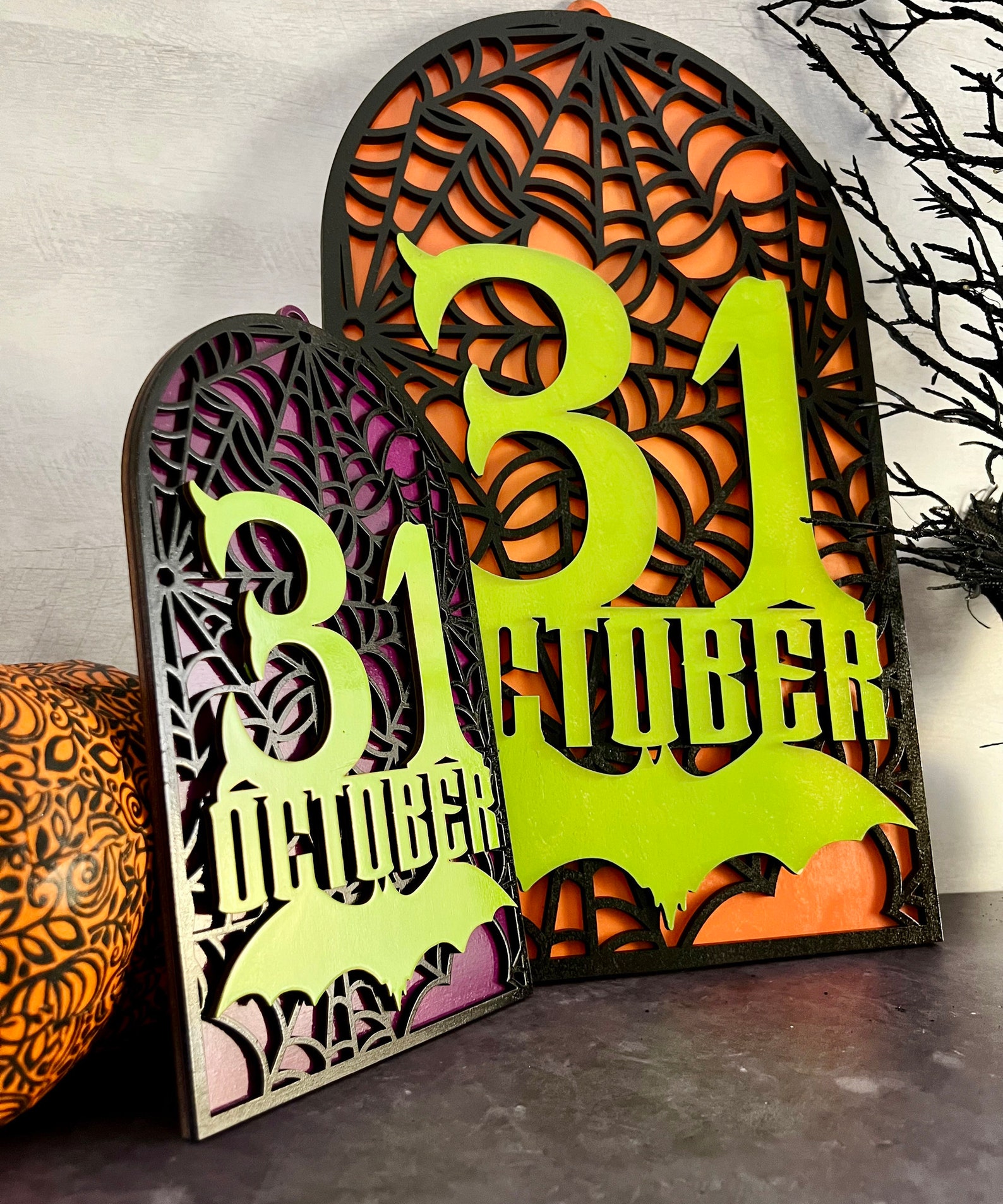 October 31 Halloween Sign - Bat and Spider Web Sign - Spooky Halloween ...