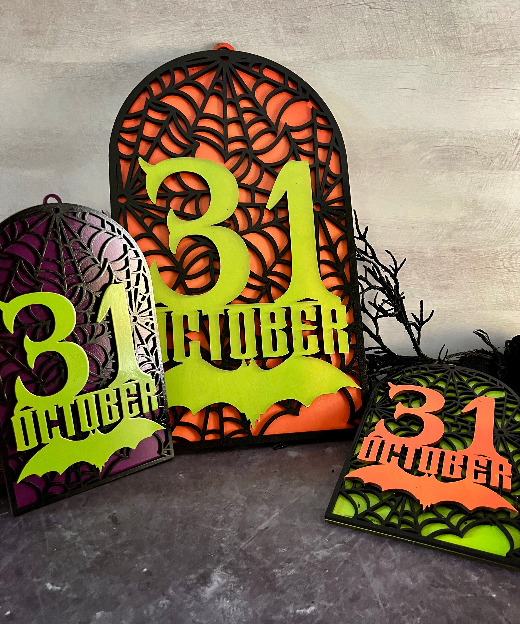 October 31 Halloween Sign - Bat and Spider Web Sign - Spooky Halloween ...