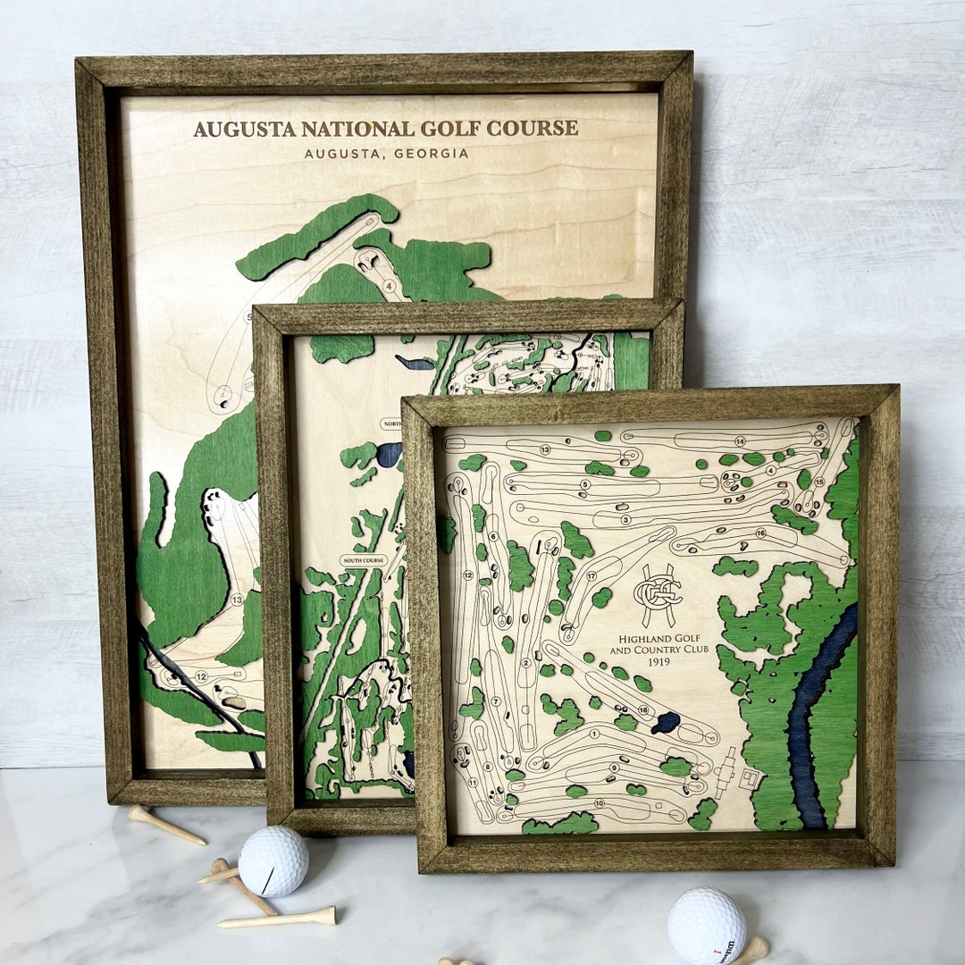 Custom Wooden Golf Course Map Gift for Golfer Personalized Golf Wall ...