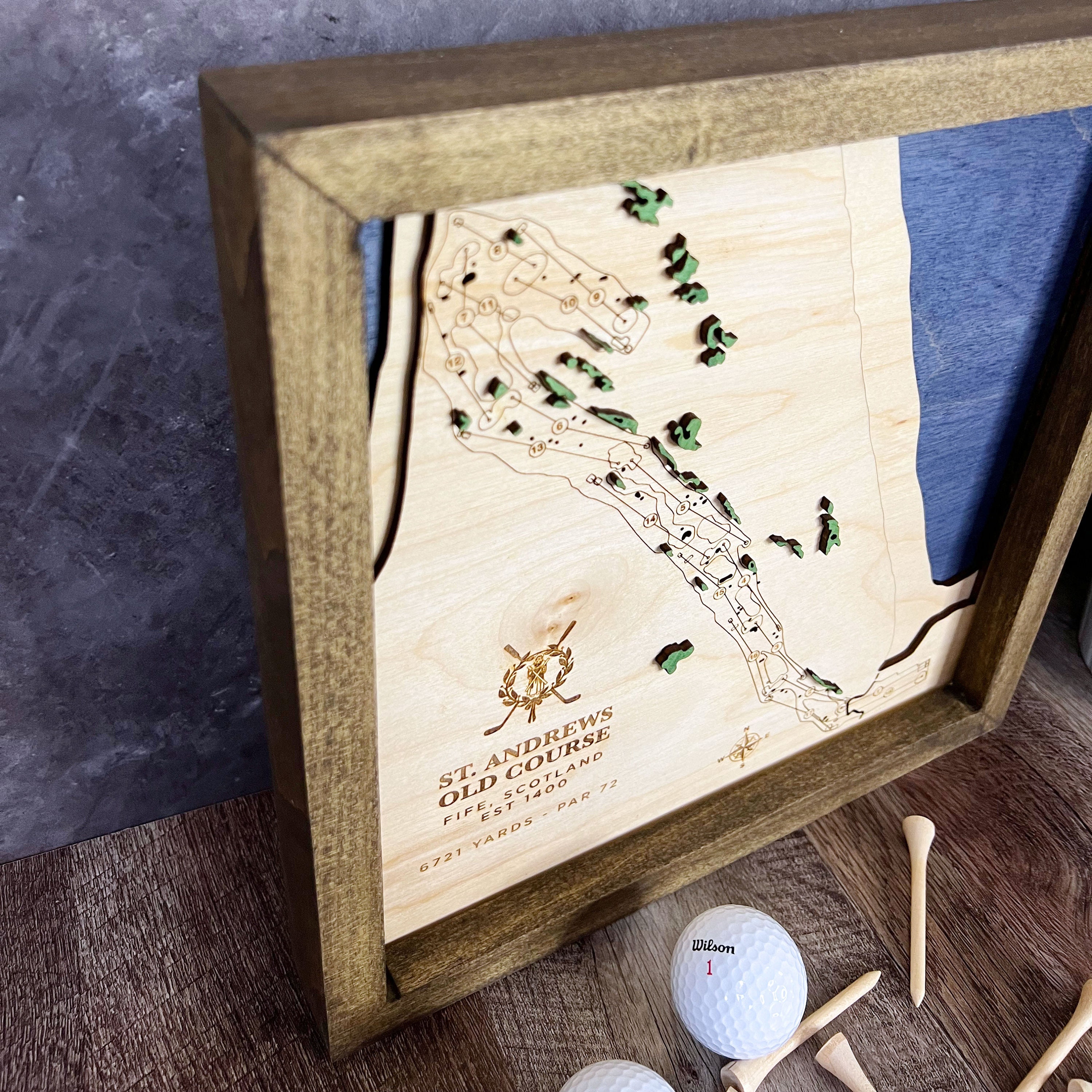 St Andrews Old Course Golf Course Map Layered Wood Golf Course Picture ...