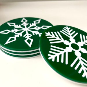 Red Snowflake Coaster Set Christmas Coaster Red Holiday Red Christmas ...