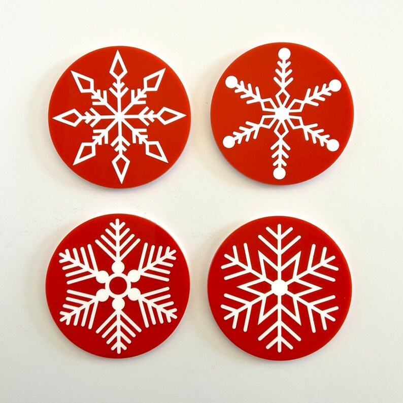 Red Snowflake Coaster Set Christmas Coaster Red Holiday Red Christmas ...