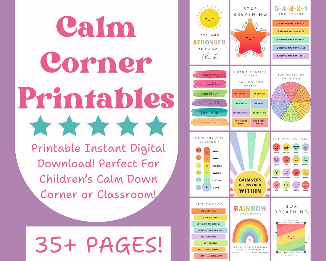 35+ Calming Corner Classroom Bright Calm Down Printable Decor Wall Art ...