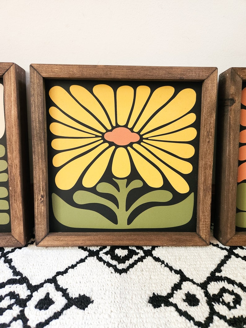 Groovy Floral Wood Sign / Retro Flower Sign Set / Wall Art / 70s Decor ...