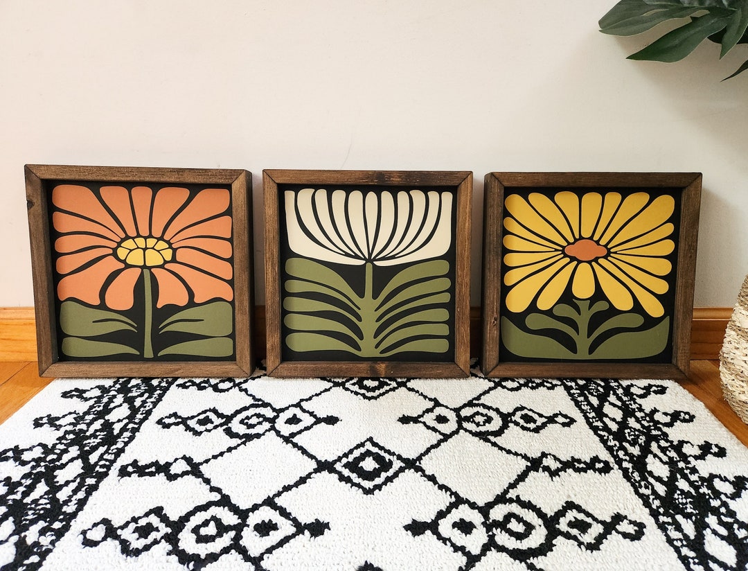 Groovy Floral Wood Sign / Retro Flower Sign Set / Wall Art / 70s Decor ...