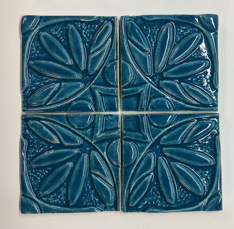 Floral Circle, Sculpted Ceramic Tile, Relief Ceramic Tile, Decorative ...