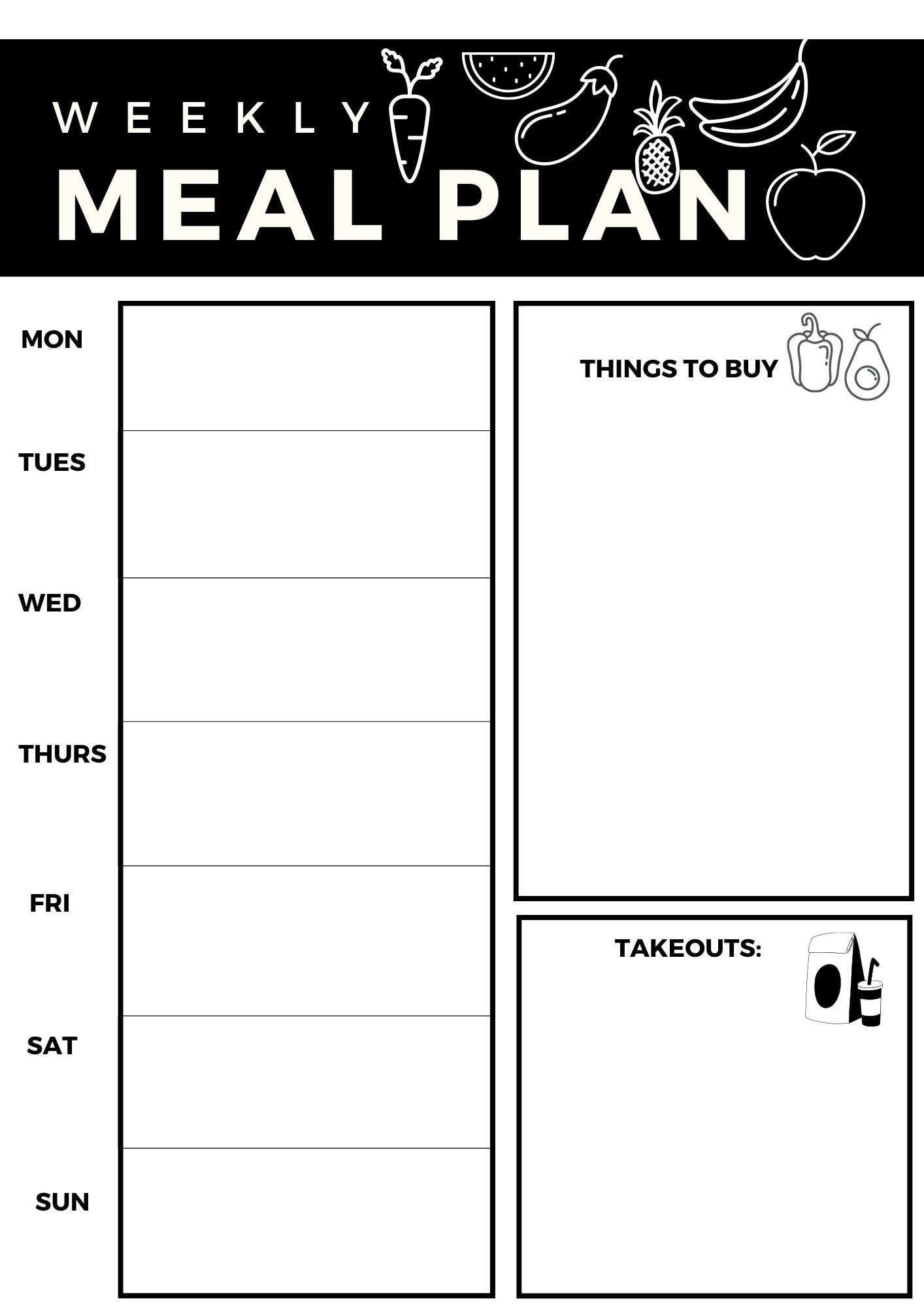 Meal Plan Printable, Menu Plan Printable, Weekly Menu Planner ...