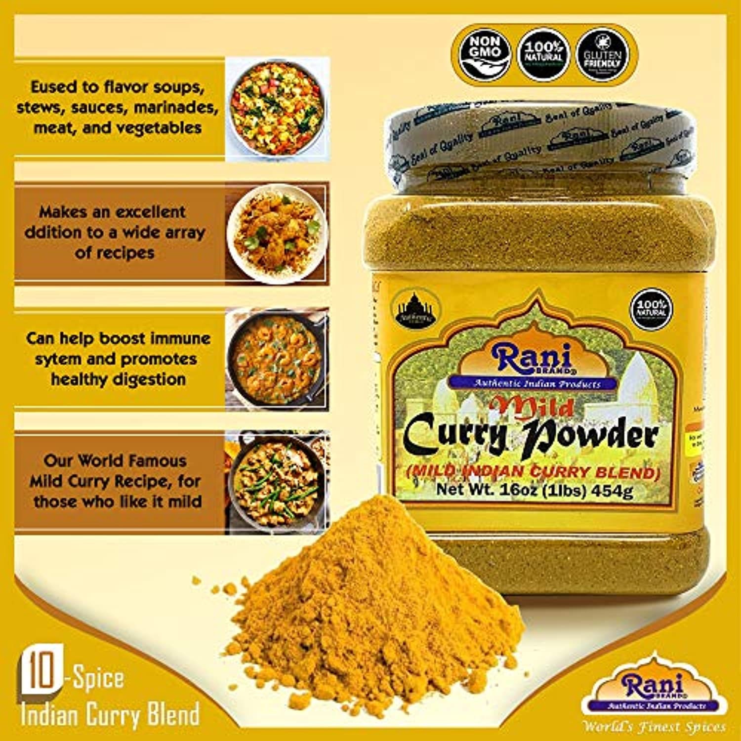 Rani Curry Powder Mild Natural 10-spice Blend 1lb 16oz Salt Free Vegan ...