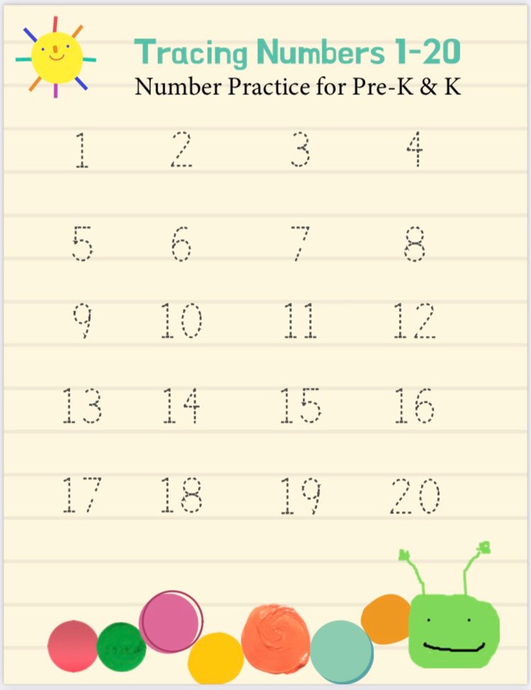 Tracing Numbers 1-20 for Pre-k & K - Etsy