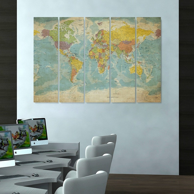 Classic World Map Poster on Canvas Traditional Vintage | Etsy