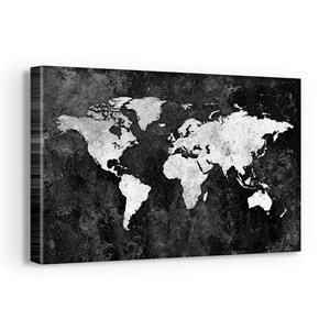 Monochrome World Map Print on Canvas Minimalist Modern Black - Etsy