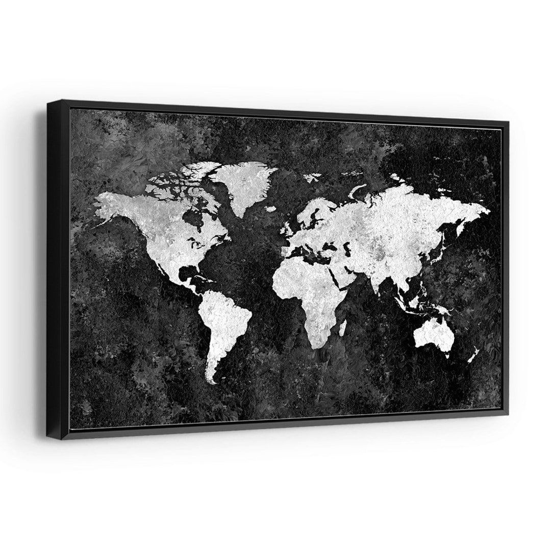 Monochrome World Map Print on Canvas Minimalist Modern Black - Etsy