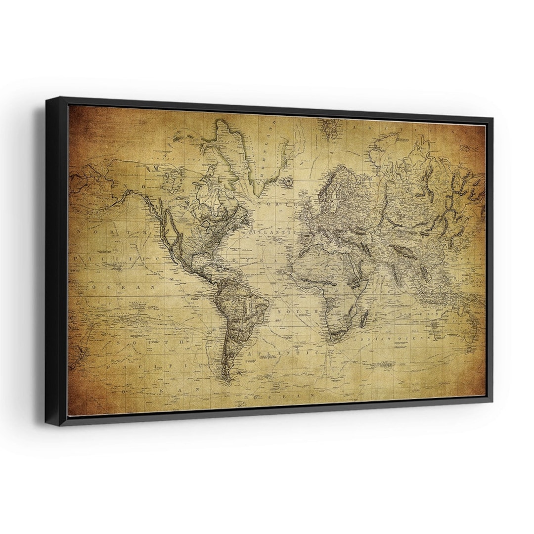World Map 1850 Vintage Canvas Print Wall Decor Art. Comes Ready to Hang ...
