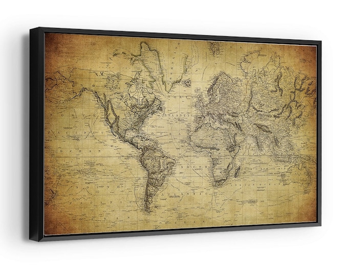World Map 1850 Vintage Canvas Print Wall Decor Art. Comes Ready to Hang ...