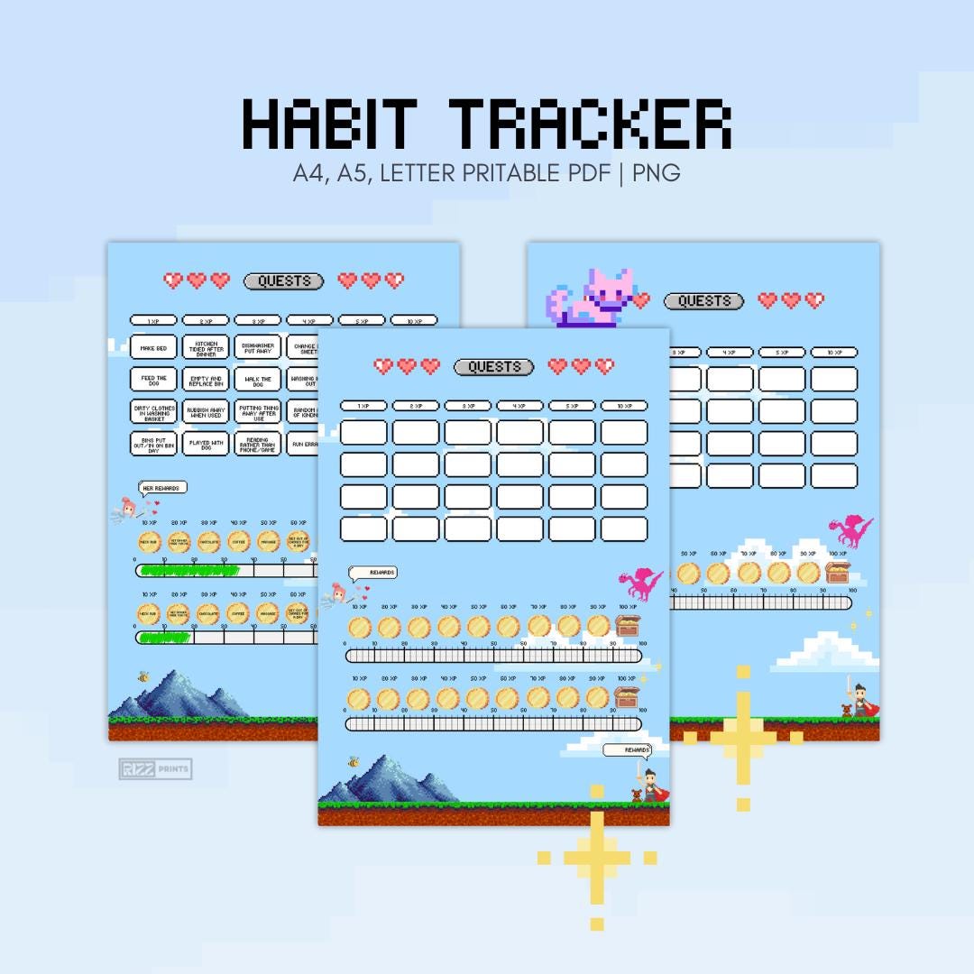 Retro Gaming Quest Tracker | Printable Habit Tracker | Adhd-friendly ...
