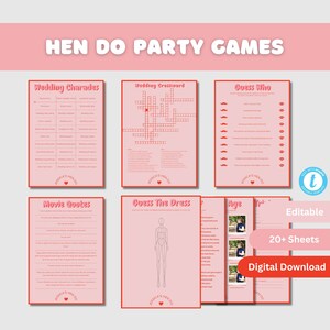 Hens Party Games & Activities Pack 20 Editable Templett Sheets Instant ...