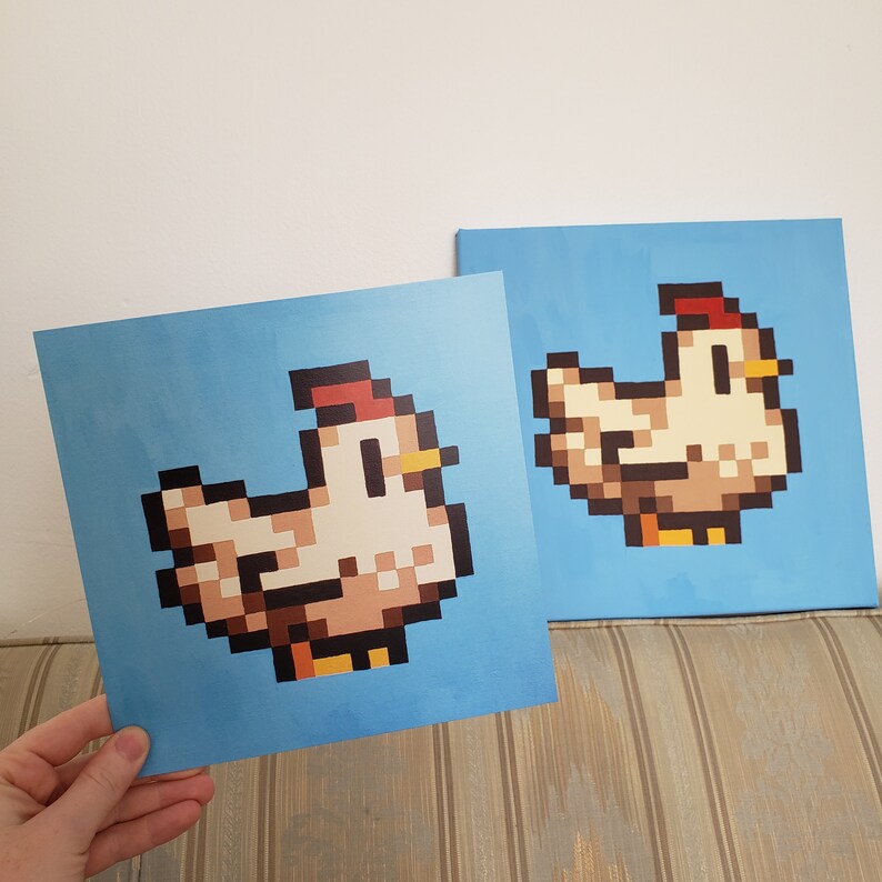 Stardew Chicken Print Acrylic Painting, Pixel Art - Etsy