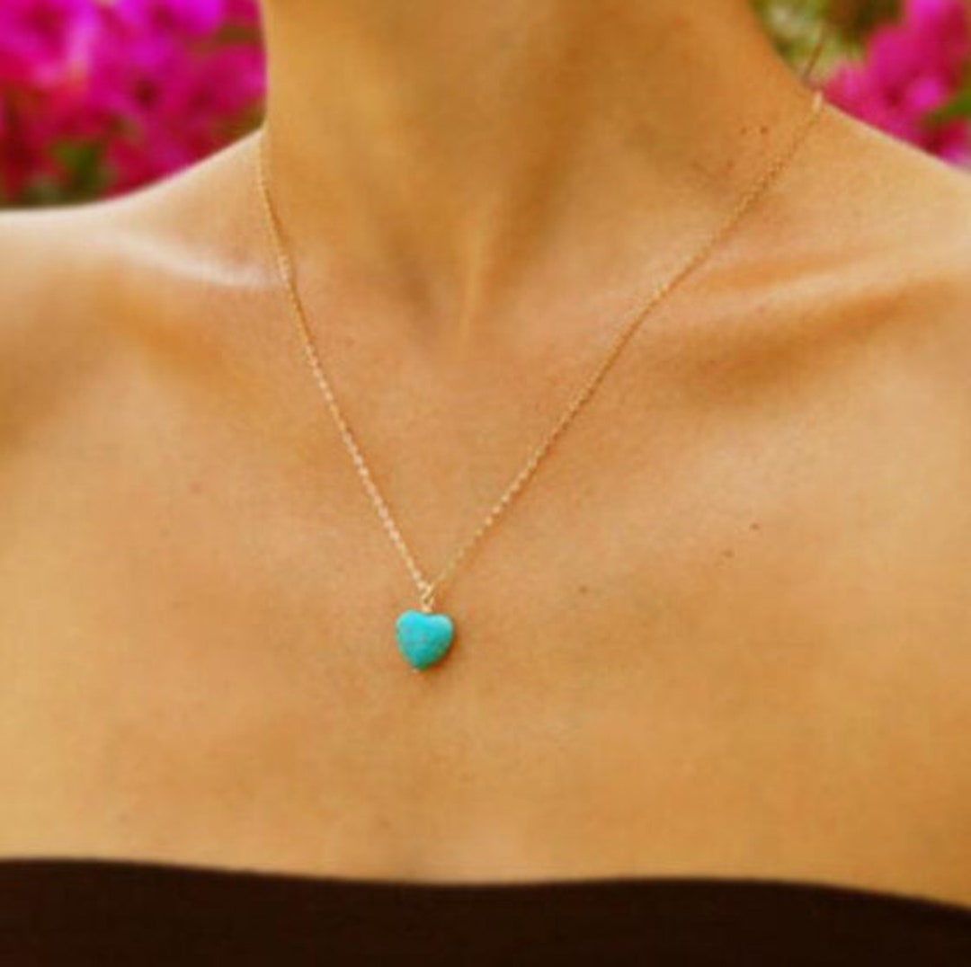 Turquoise Gold Heart Necklace Modern Heart, Turquoise and Gold Heart ...