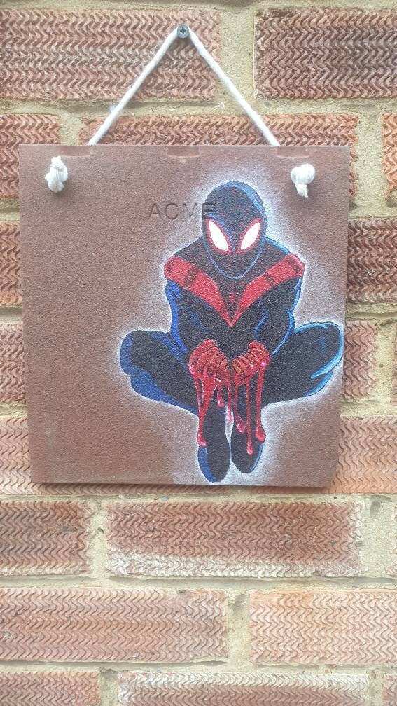 Spiderman Hand Painted Clay Roof Tile 1 - Etsy