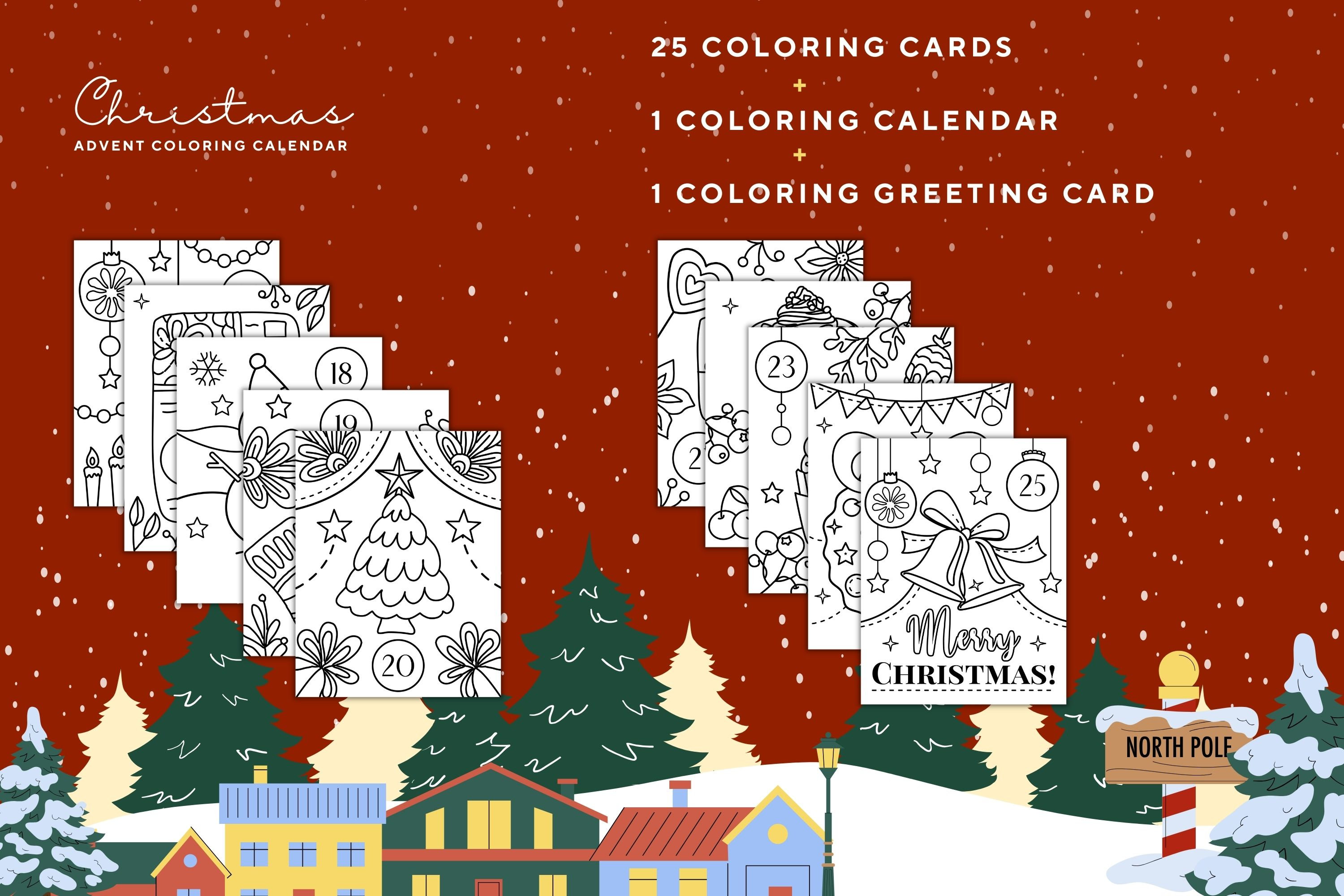 Advent Calendar Coloring 25 Coloring Cards, 1 Coloring Calendar, 1 ...
