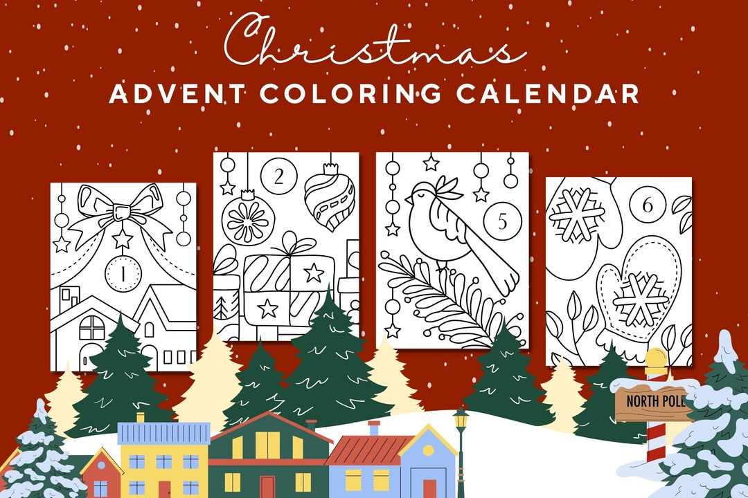 Advent Calendar Coloring | 25 Coloring Cards, 1 Coloring Calendar, 1 ...