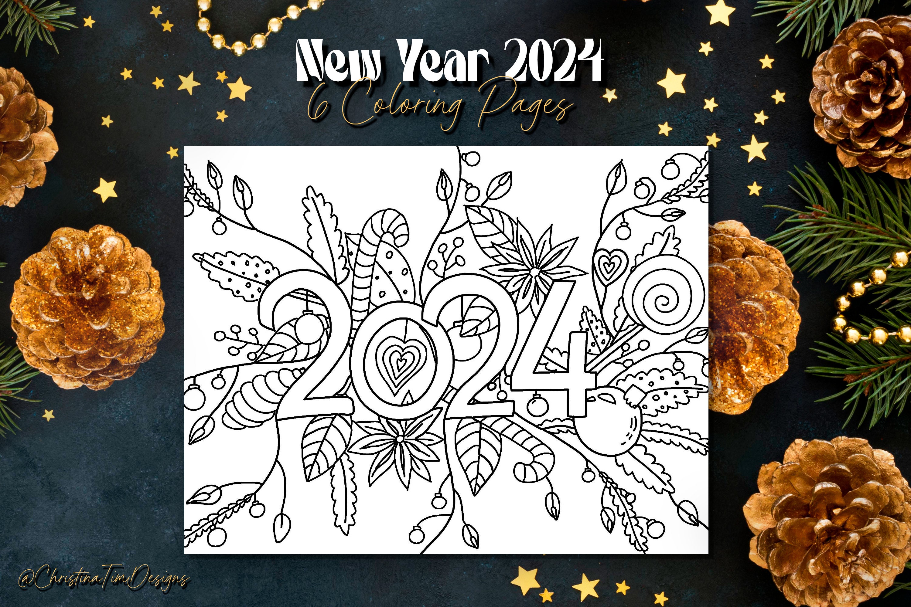 Happy New Year 2024 Coloring Pages for Print or Digital Use - Etsy