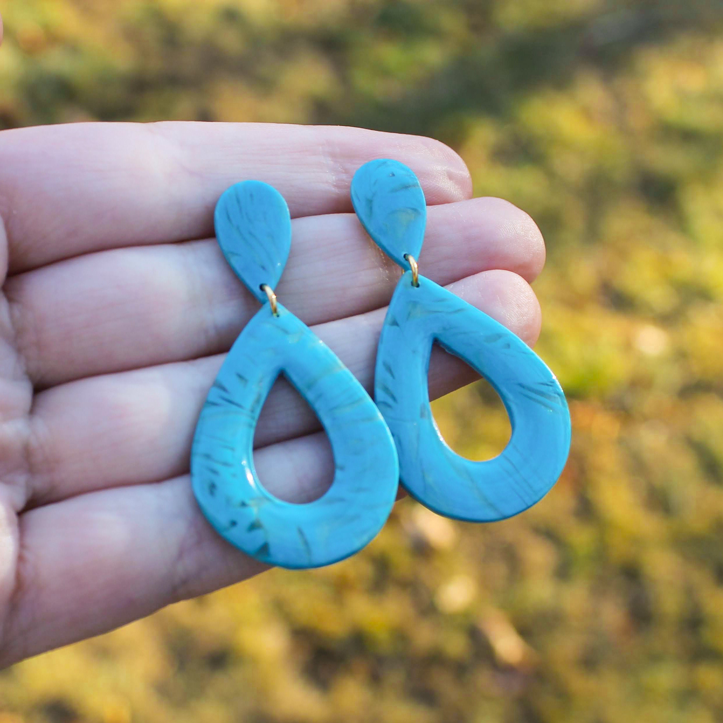 Blue-green Teardrop Shaped Polymer Clay Earrings - Etsy