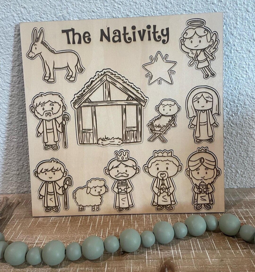 Nativity Engraved Wooden Bible Story Puzzle for Kids DIY Coloring Set ...