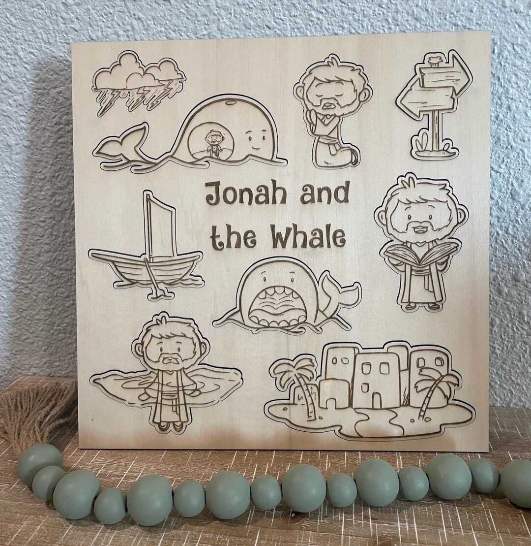 Jonah and the Whale Engraved Wooden Bible Story Puzzle for Kids DIY ...