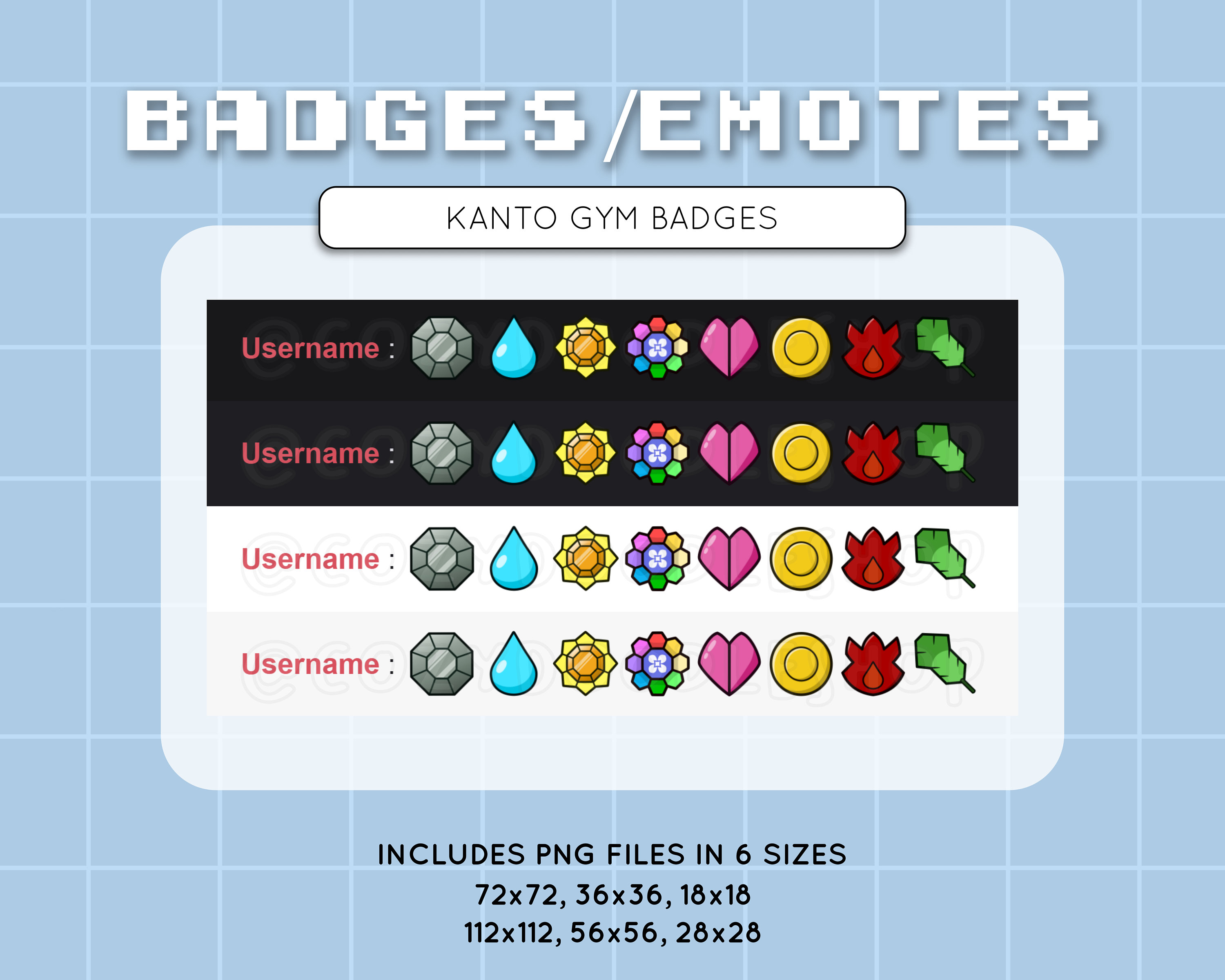 Kanto Gym Badges Emotes | Pokemon | Sub Bit Badges | Twitch Discord - Etsy
