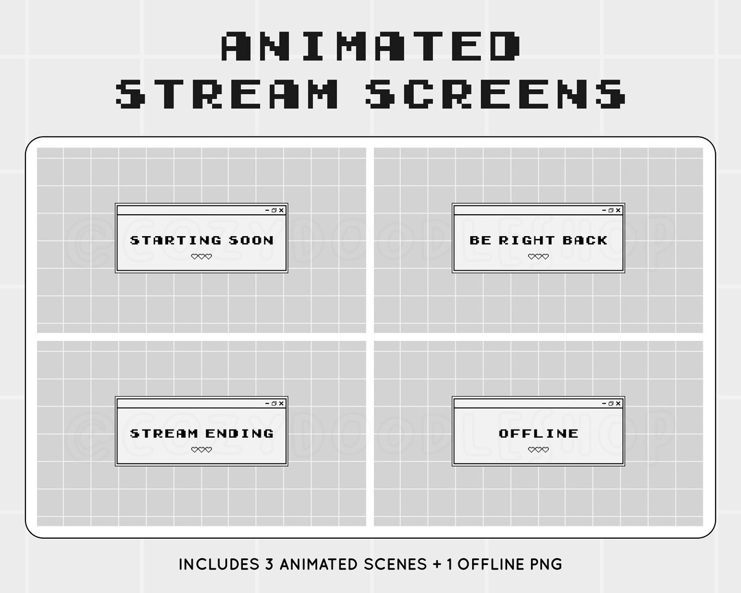 White & Black Minimal Pixel Stream Screens | Overlay | Starting Soon ...