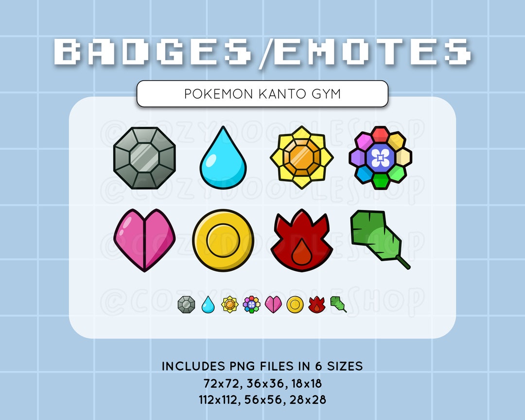 Kanto Gym Badges Emotes | Pokemon | Sub Bit Badges | Twitch Discord - Etsy