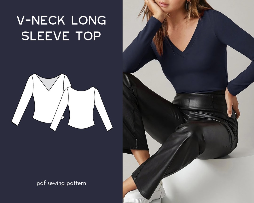 V-neck Top Sewing Pattern Long Sleeve Shirt Pattern Summer - Etsy