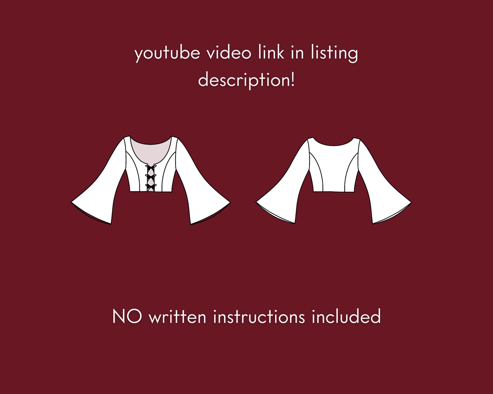 Bell Sleeve Crop Top Sewing Pattern, Open Front Crop Top Pattern ...