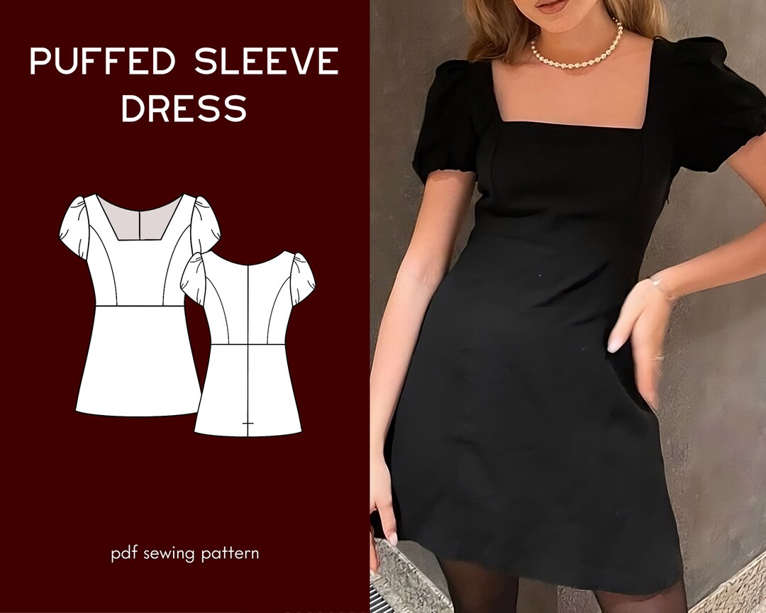 Puff Sleeve Dress Pattern, A-line Dress Sewing Pattern, Summer Dress ...