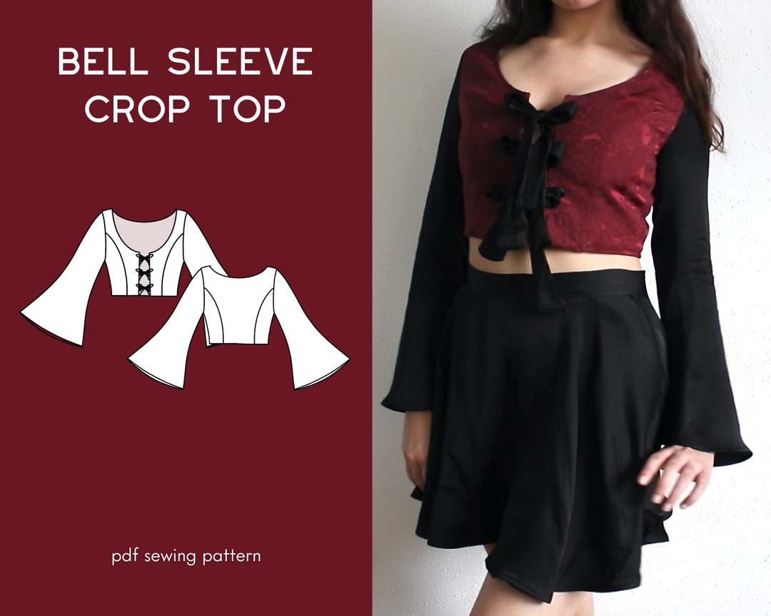 Bell Sleeve Crop Top Sewing Pattern, Open Front Crop Top Pattern ...