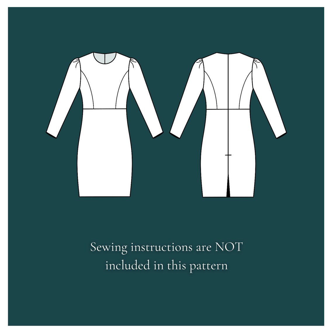 Long Sleeve Dress Pattern, Pencil Dress Sewing Pattern, Simple Dress ...