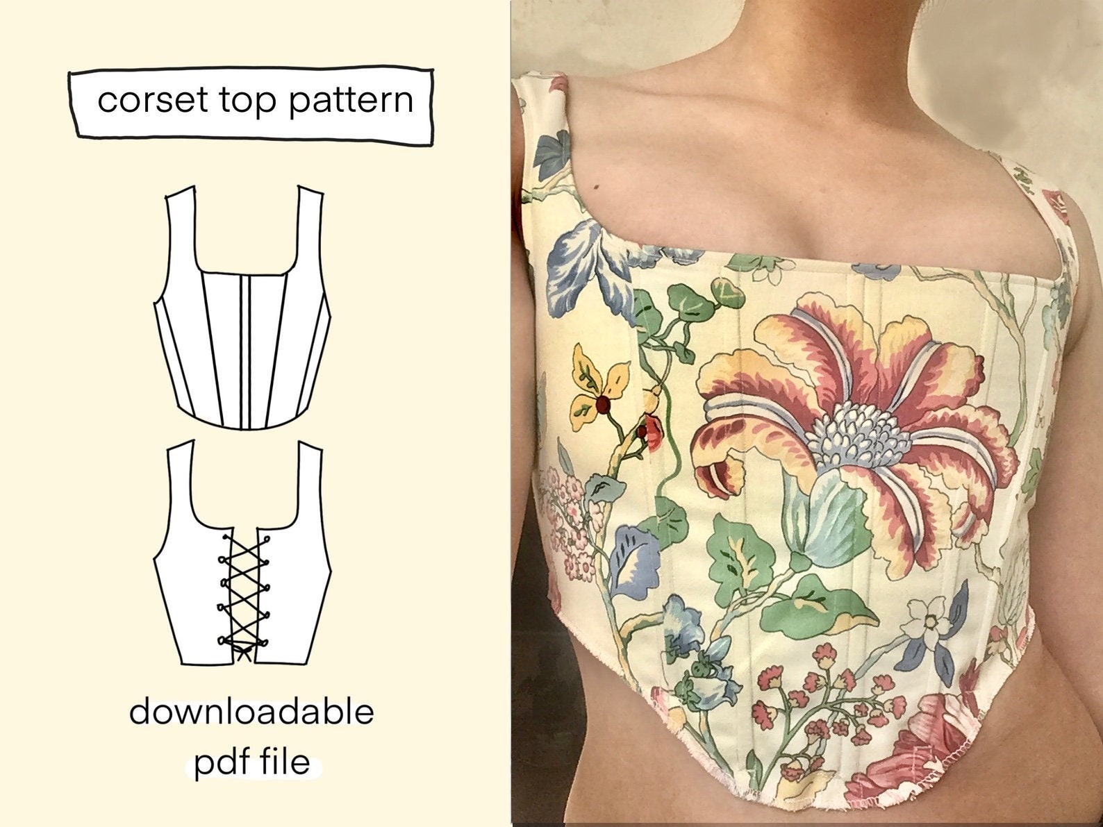Corset Top Sewing Pattern Size Xs S M L Xl 5 Sizes Etsy